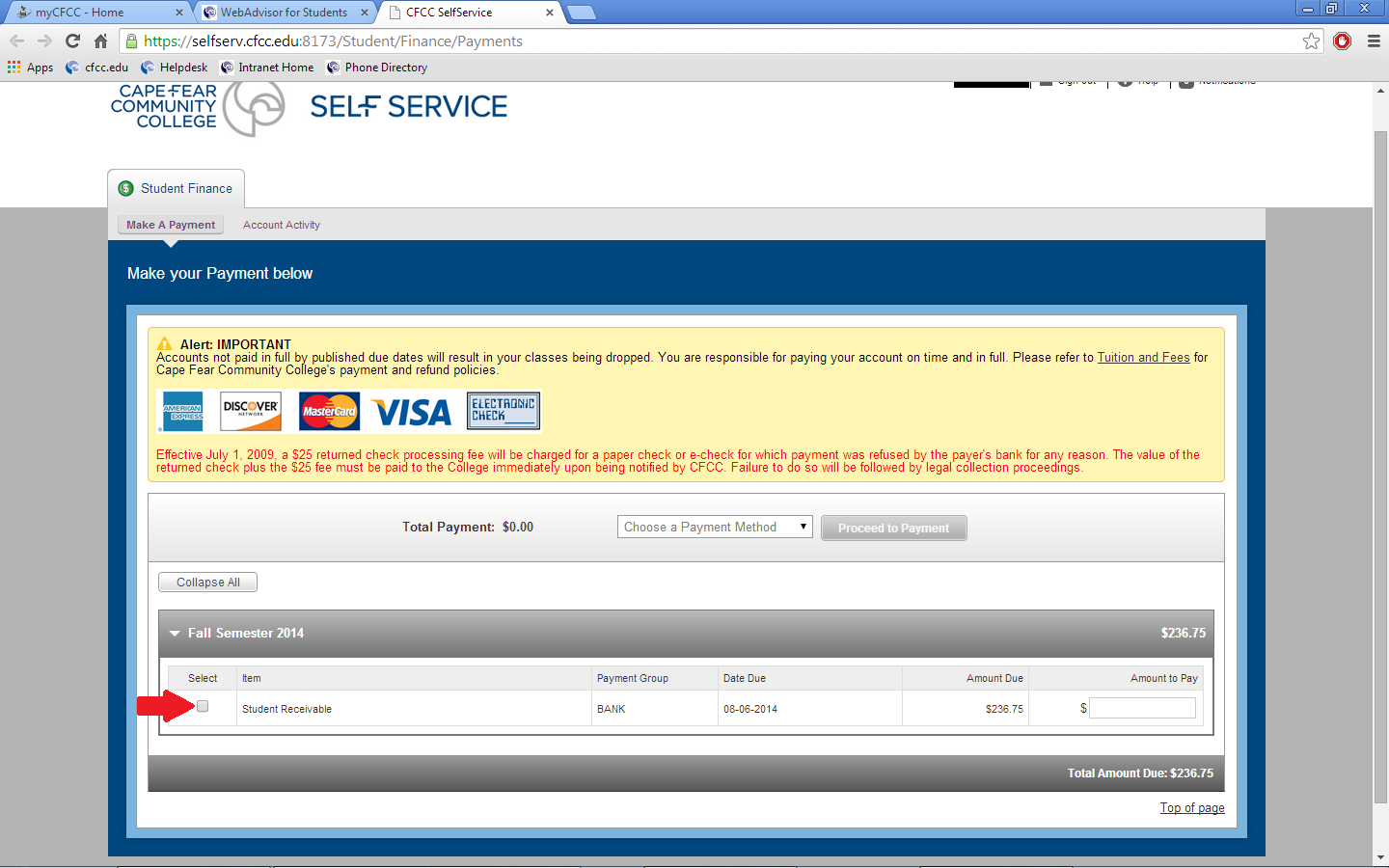 Make Payment Using Self-Service | Cape Fear Community College