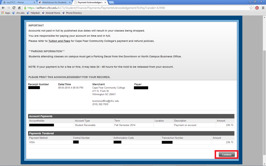 Make Payment Using Self-Service | Cape Fear Community College